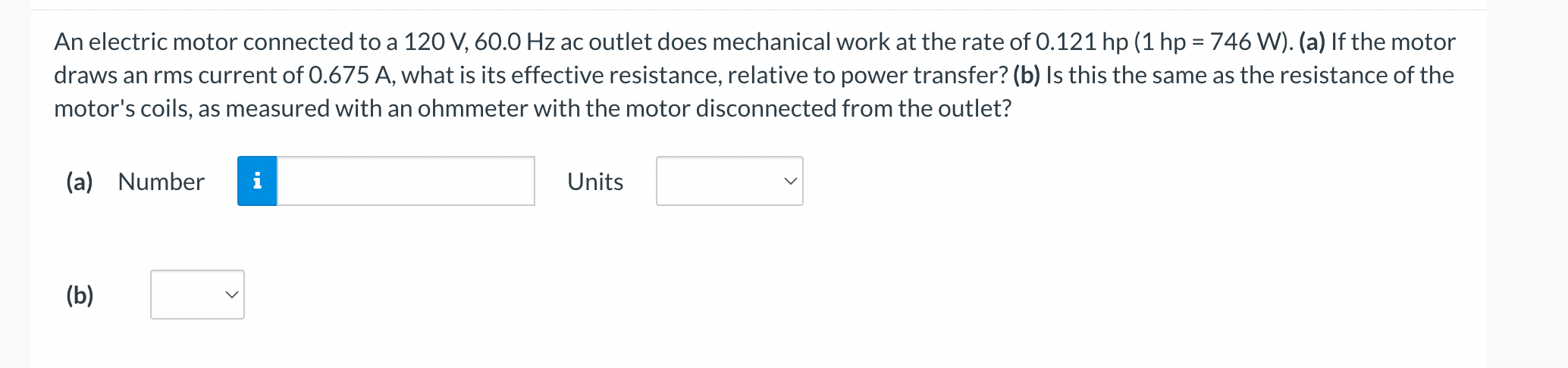 Solved An electric motor connected to a 120V,60.0Hz ﻿ac | Chegg.com