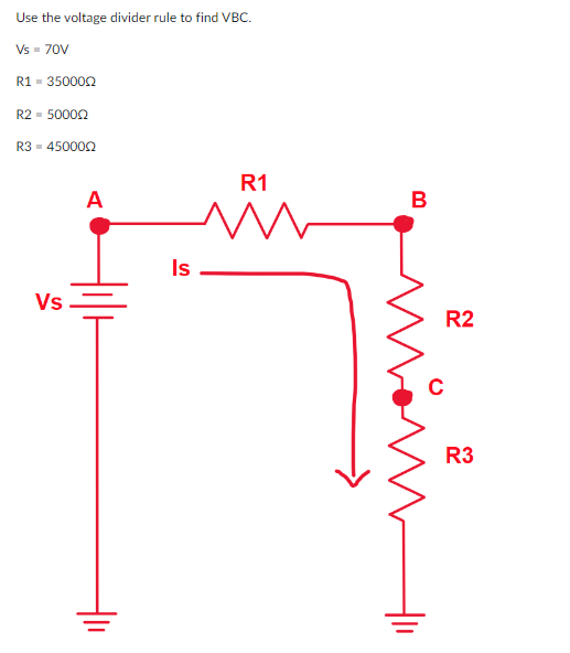 Solved Use the voltage divider rule to find VBC. Vs=70 V | Chegg.com