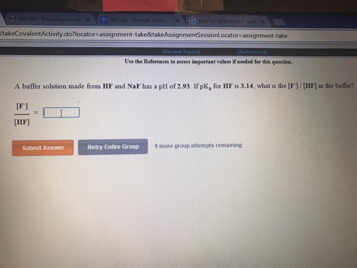 Solved A buffer solution made from HF and NaF has a pH of | Chegg.com