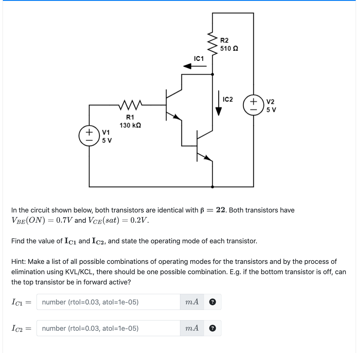 Solved In the circuit shown below, both transistors are | Chegg.com