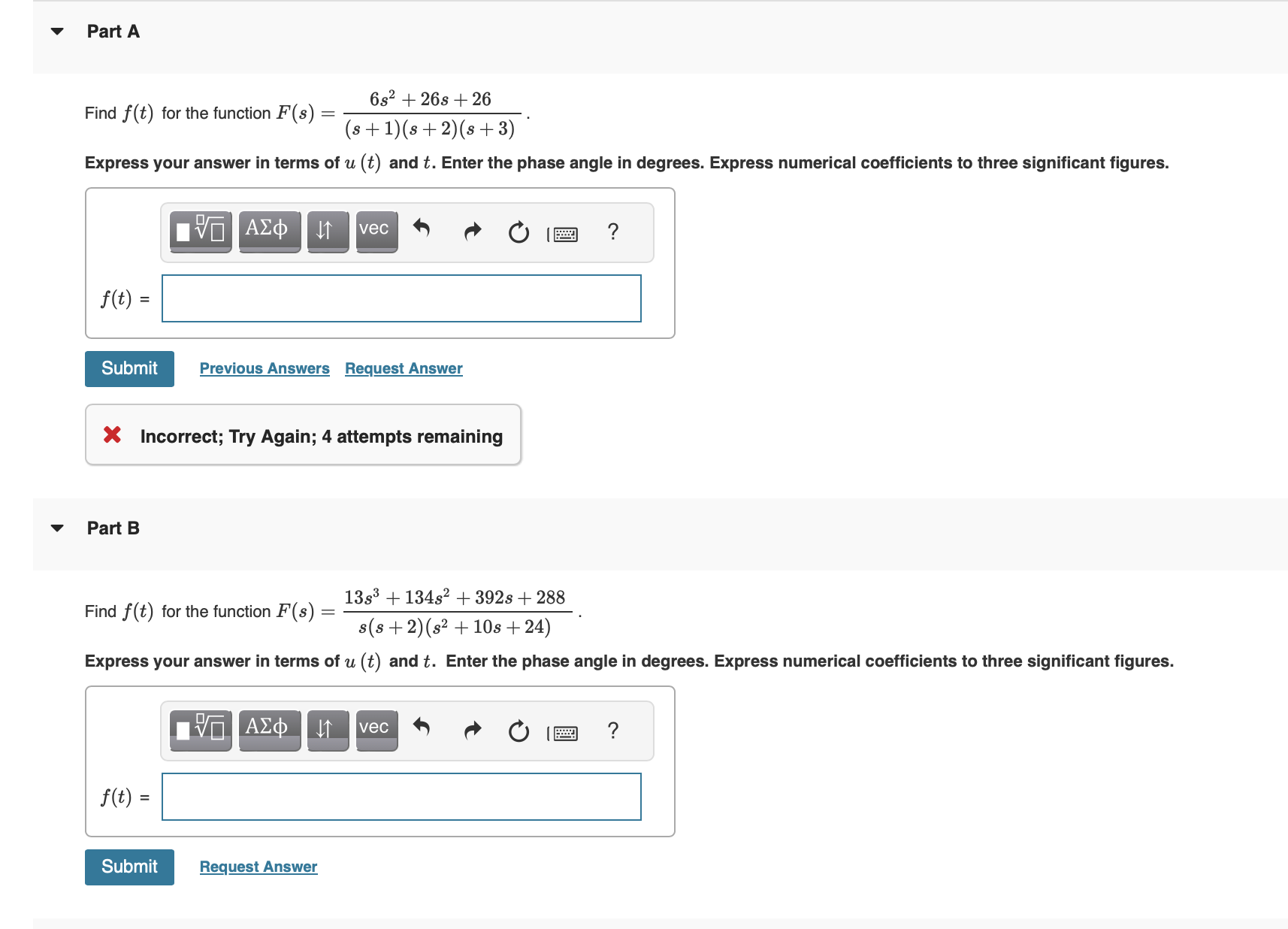 Solved Part AFind f(t) ﻿for the function | Chegg.com