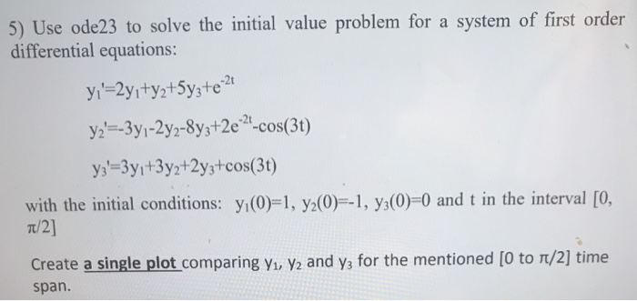 Solved 5) Use ode23 to solve the initial value problem for a | Chegg.com