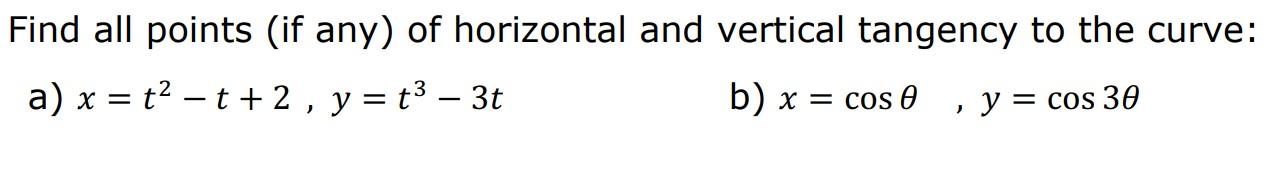 Solved Find all points (if any) of horizontal and vertical | Chegg.com