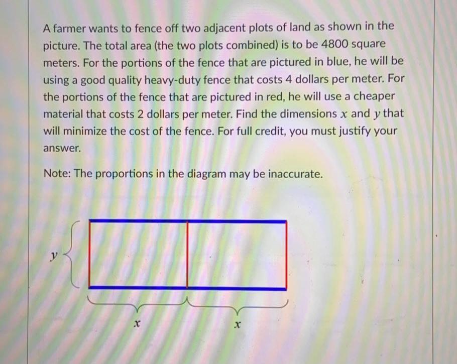Solved A farmer wants to fence off two adjacent plots of | Chegg.com
