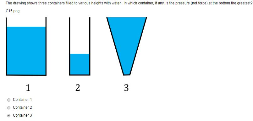 Solved The drawing shows three containers filled to various | Chegg.com