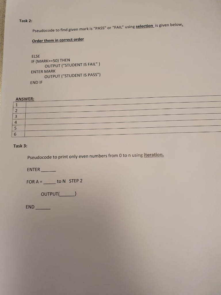 Solved IF ELSE: Year 8(COMPUTING)-Week3 Pseudocode: | Chegg.com