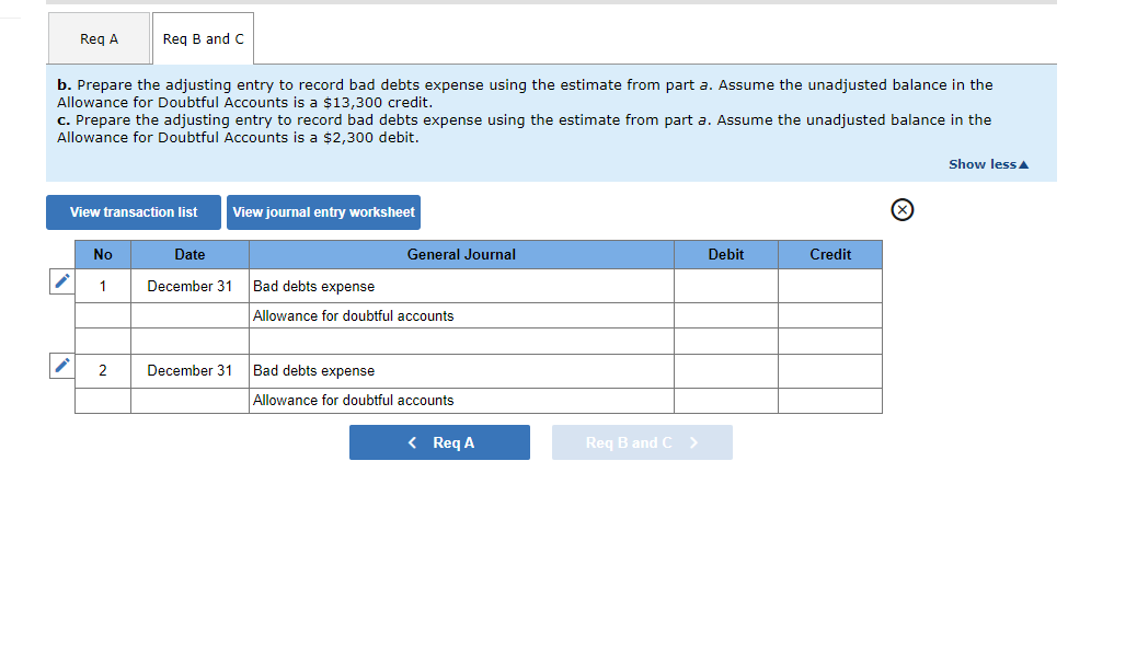 Req Ab. ﻿Prepare the adjusting entry to record bad | Chegg.com