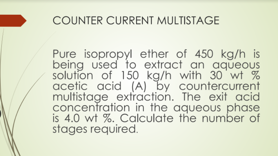 Solved COUNTER CURRENT MULTISTAGE Pure isopropyl ether of | Chegg.com