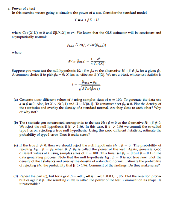 Solved 4. Power of a test In this exercise we are going to | Chegg.com