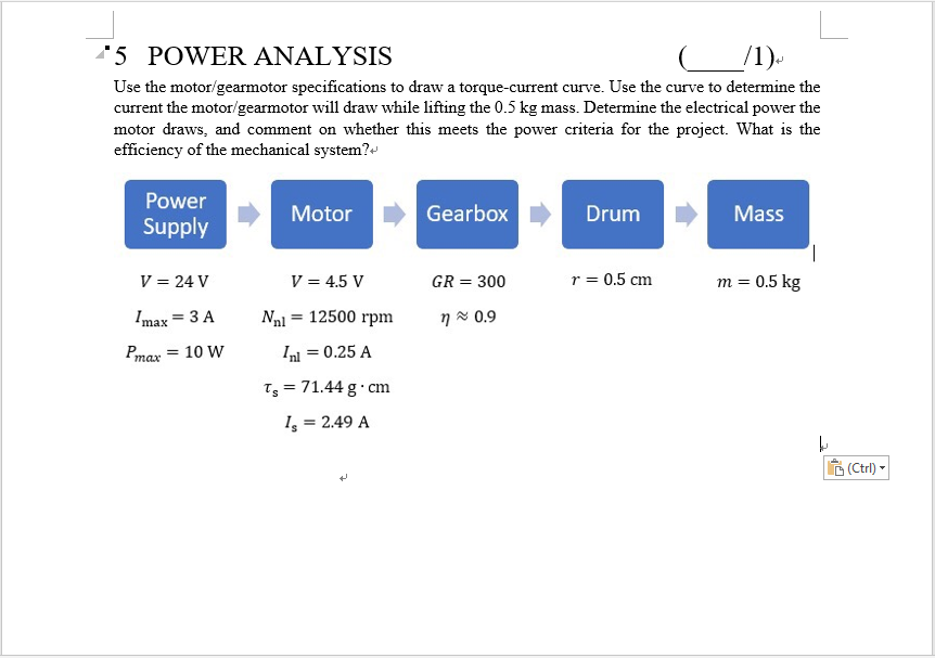 5POWER ANALYSIS Use the motor/gearmotor | Chegg.com
