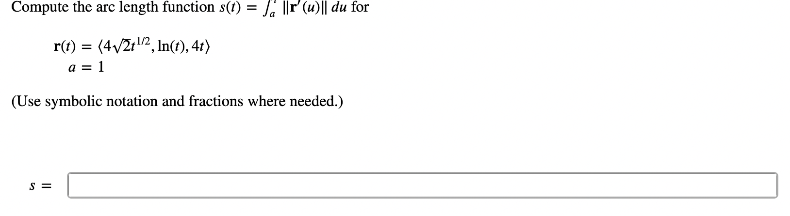 Solved Compute the arc length function s(t)=∫ai||r'(u)||du | Chegg.com