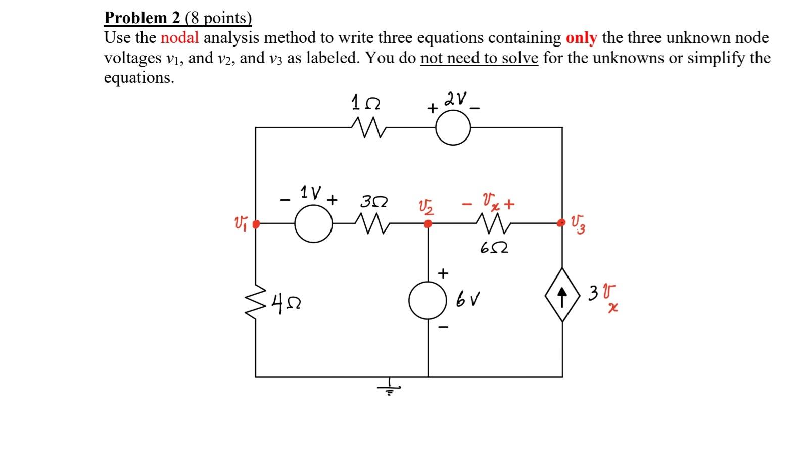 Solved Problem 2 (8 points) Use the nodal analysis method to | Chegg.com