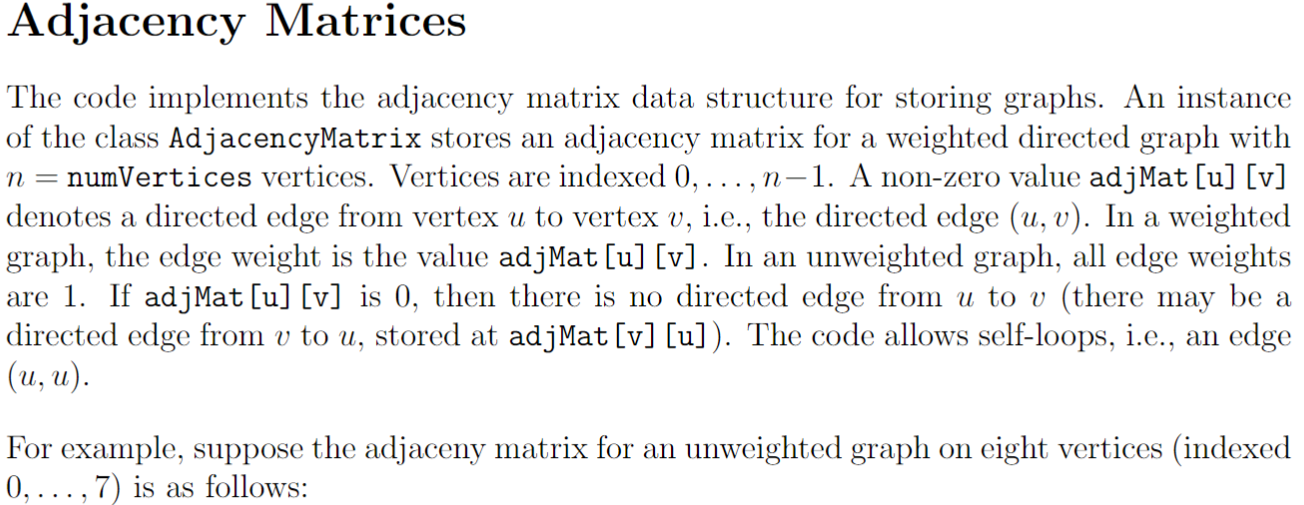 Adjacency Matrices n = The code implements the | Chegg.com