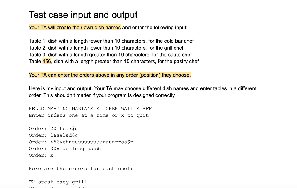 Solved def printout(table, dish, chef): # Finish the rest | Chegg.com
