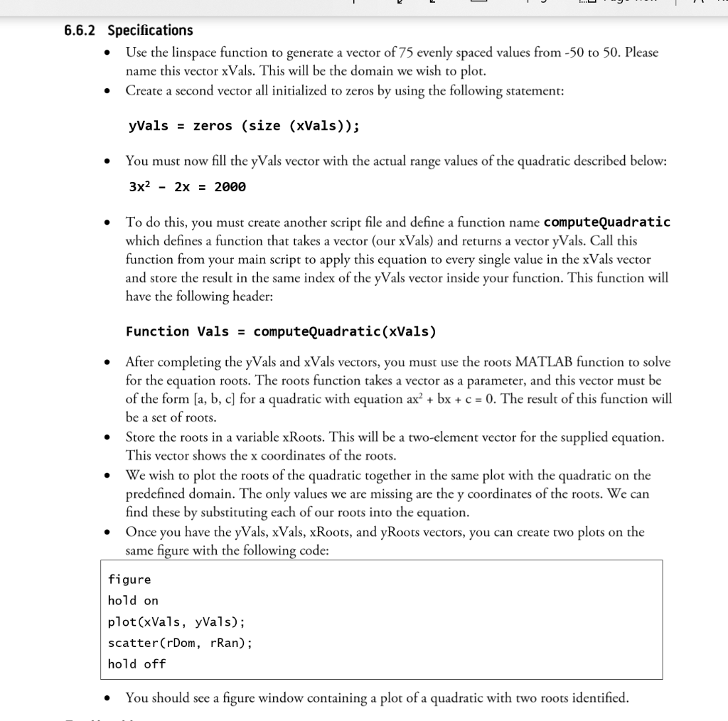 Using Matlab create a plot of quadratic over a | Chegg.com