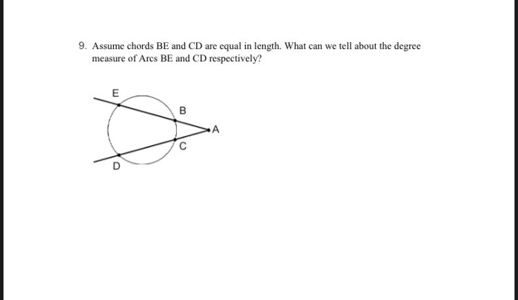 Solved 9. Assume chords \\( \\mathrm{BE} \\) and \\( | Chegg.com