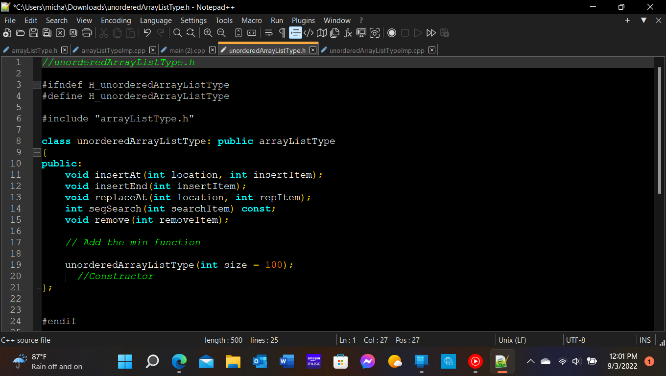 Solved Programming Exercise 12-9 Add the function min as an | Chegg.com