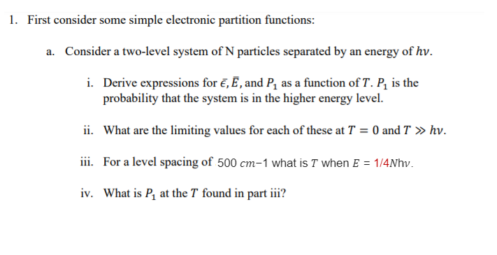 Solved 1. First consider some simple electronic partition | Chegg.com