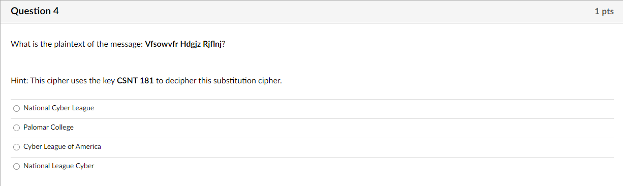 Solved What is the plaintext of the message: Vfsowvfr Hdgjz | Chegg.com