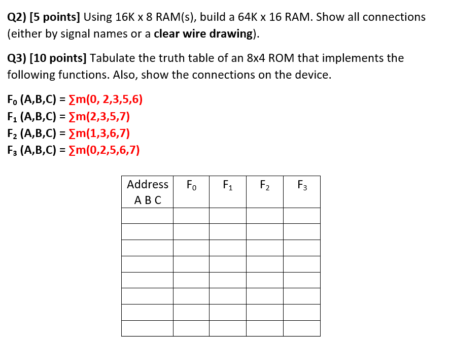 Solved Q2) [5 points] Using 16 K×8 RAM(s), build a 64 K×16 | Chegg.com