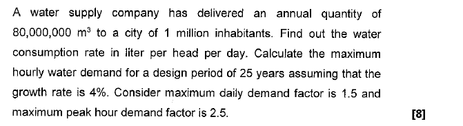 Solved A water supply company has delivered an annual | Chegg.com