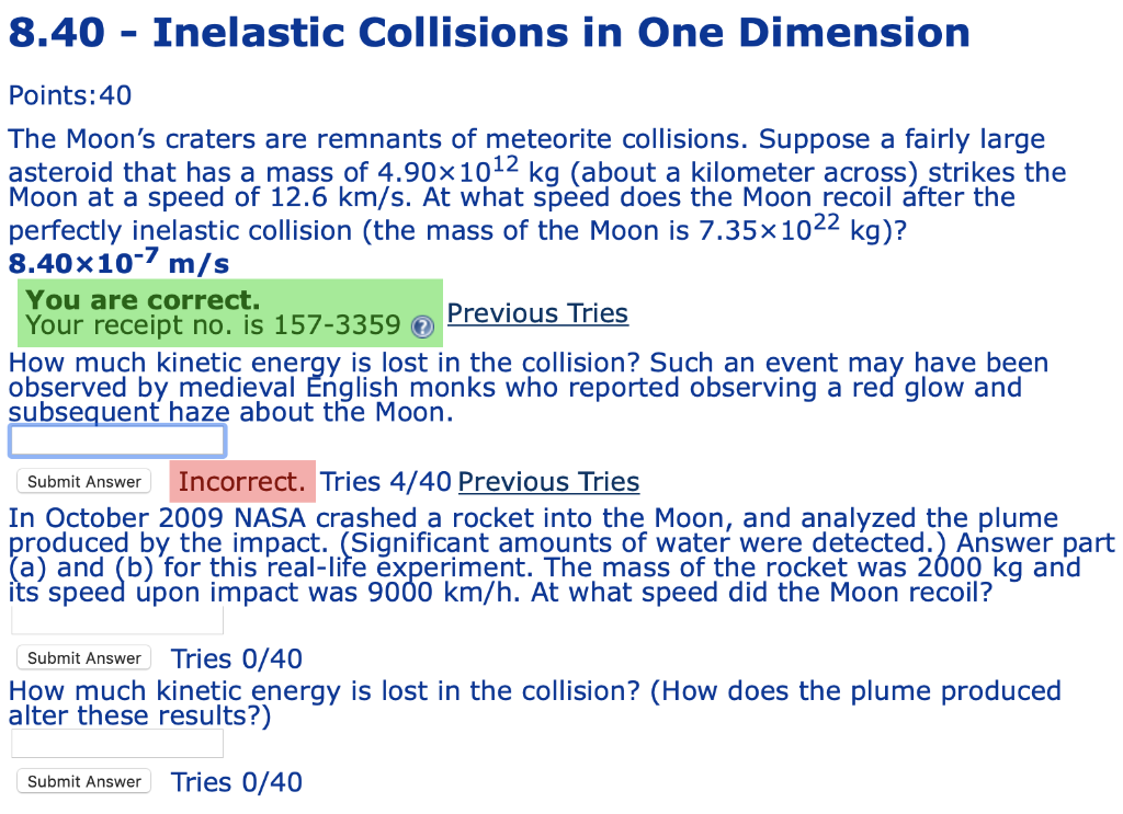 Solved 8.40 - Inelastic Collisions in One Dimension | Chegg.com