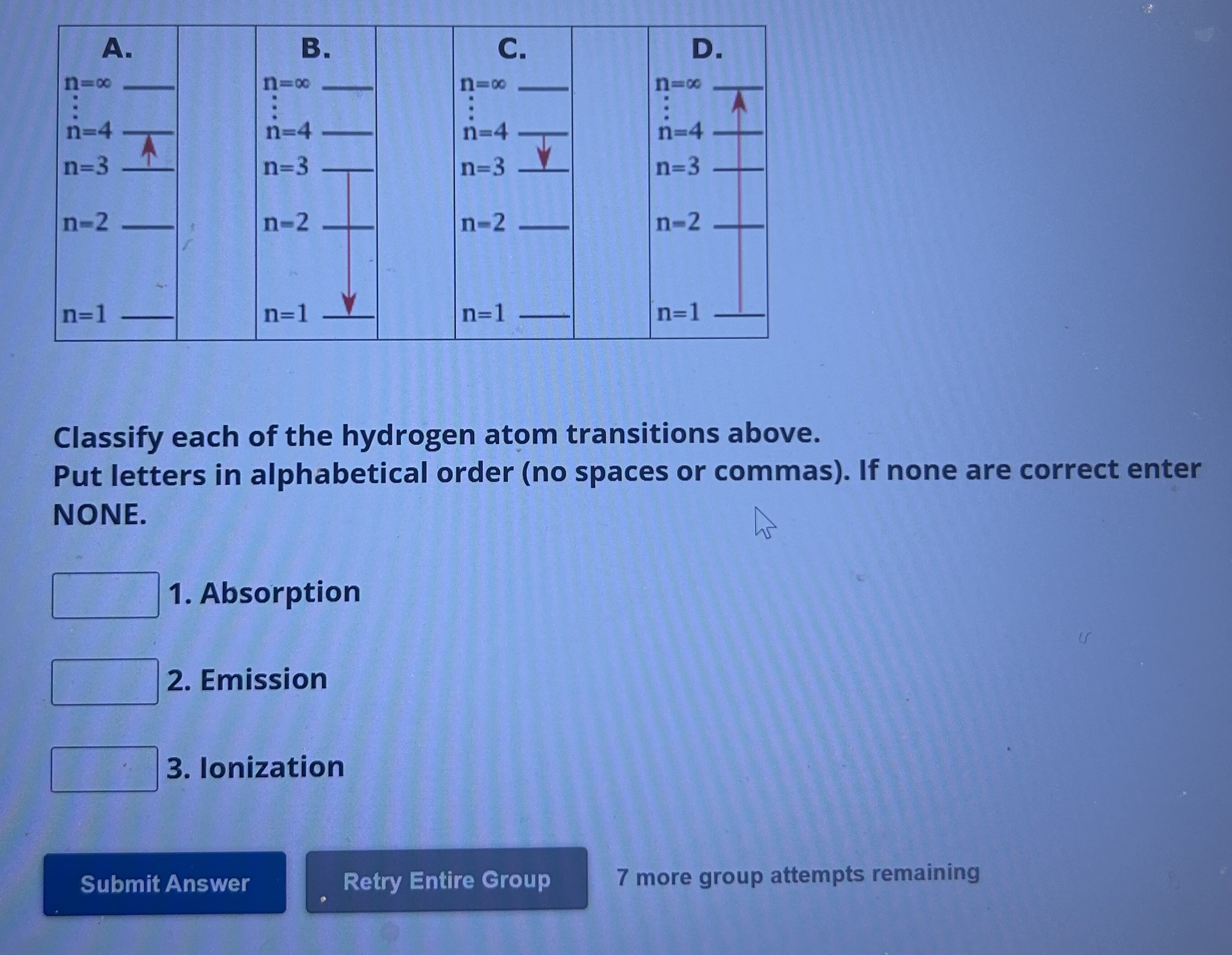Solved Classify each of the hydrogen atom transitions | Chegg.com