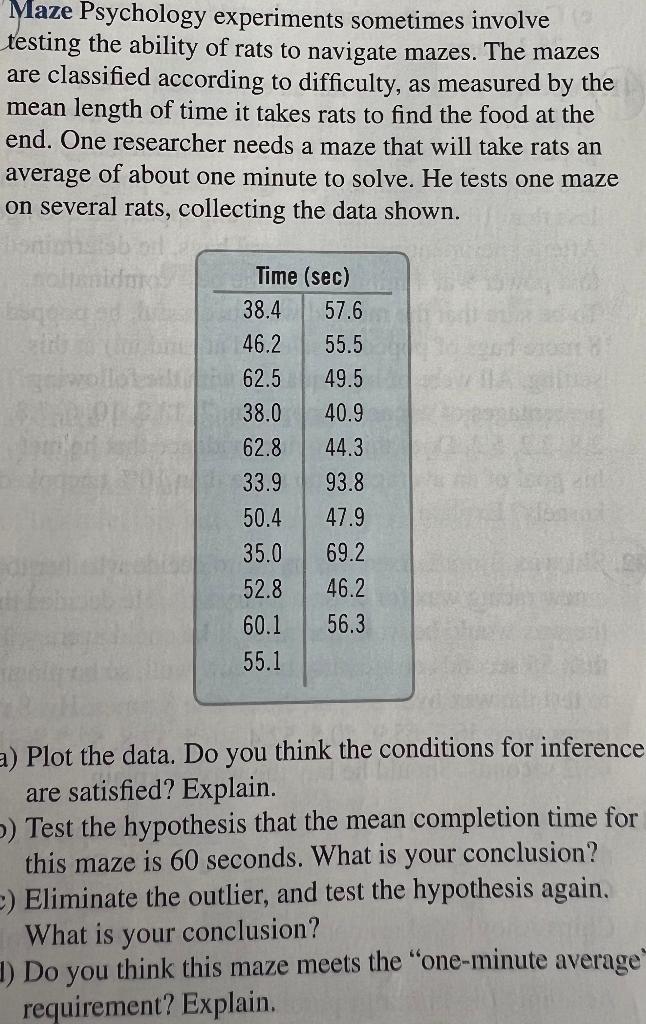 Solved Maze Psychology experiments sometimes involve testing | Chegg.com