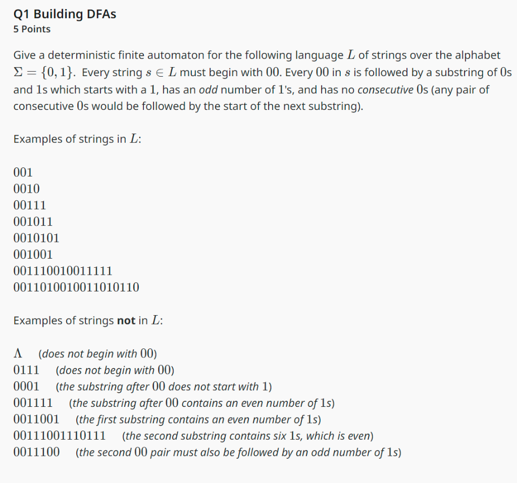 Solved Q1 Building Dfas 5 Points Give A Deterministic Finite