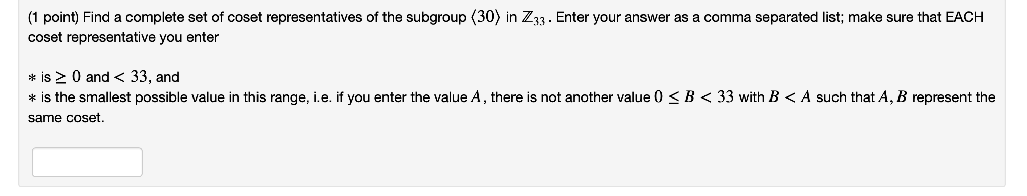 Solved (1 point) Find a complete set of coset | Chegg.com