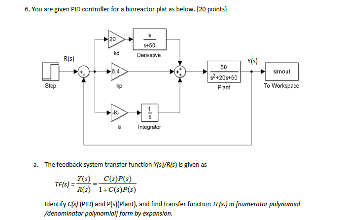 Solved 6. You are given PID controller for a bioreactor plat | Chegg.com