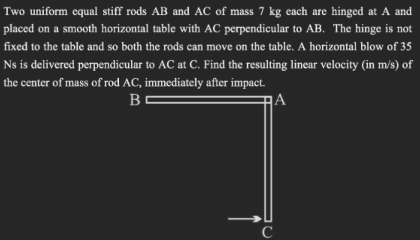 Solved Two uniform equal stiff rods AB and AC of mass 7 kg | Chegg.com