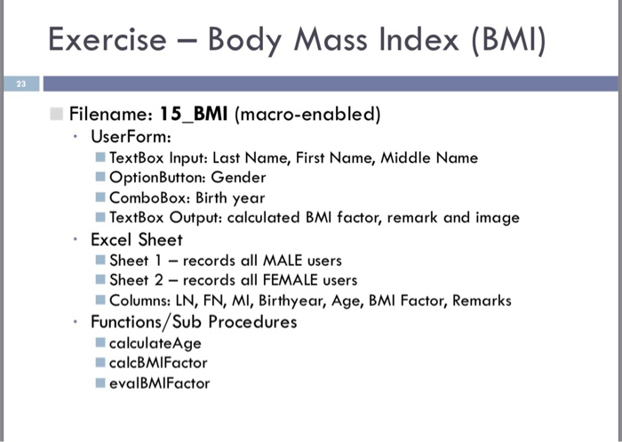 Solved use microsoft excel VBA please see the | Chegg.com