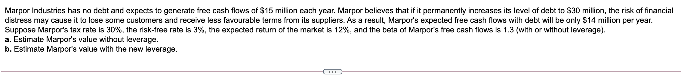 Solved Marpor Industries has no debt and expects to generate | Chegg.com