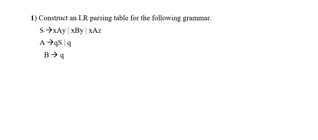 Solved 1) Construct an LR parsing table for the following | Chegg.com