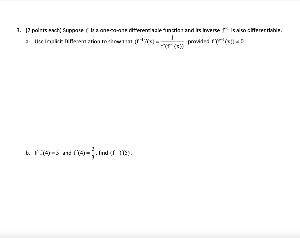Solved 3. (2 points each) Suppose f is a one-to-one | Chegg.com