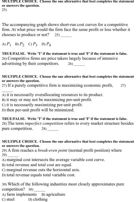 Solved MULTIPLE CHOICE. Choose the one alternative that best | Chegg.com