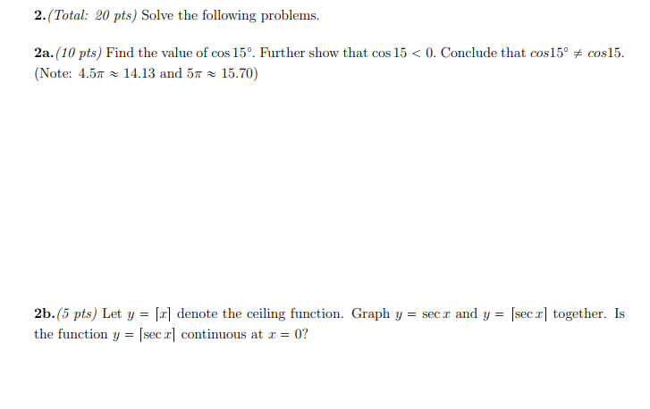 Solved 2.(Total: 20 pts) Solve the following problems. 2a. | Chegg.com