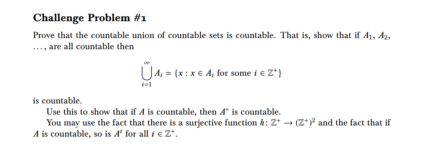 Solved Challenge Problem #1 Prove that the countable union | Chegg.com