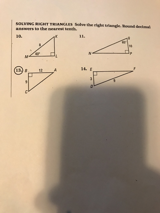 Solved SOLVING RIGHT TRIANGLES Solve the right triangle. | Chegg.com