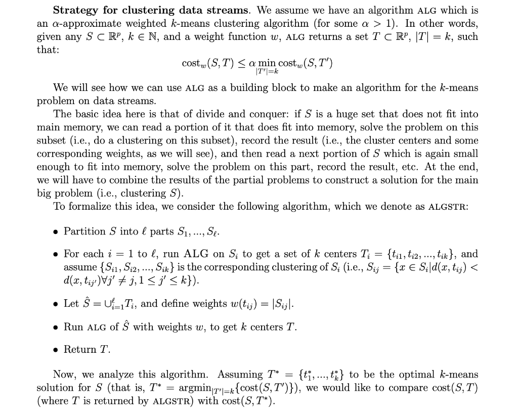 Q1 Clustering Data Streams [30pt] Introduction In