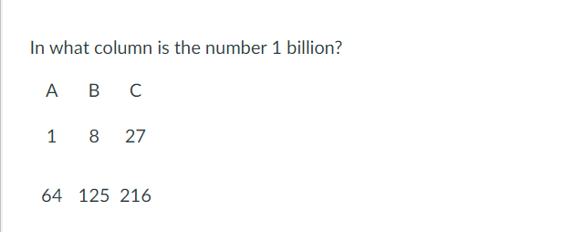 Solved In what column is the number 1 billion? | Chegg.com