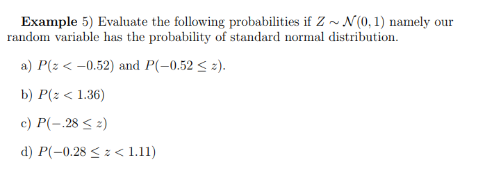 Solved Example 5) Evaluate the following probabilities if Z | Chegg.com