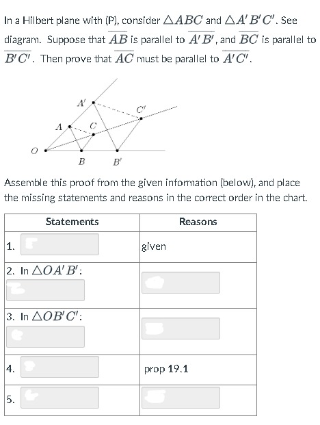 In a Hilbert plane with (P), ﻿consider ????ABC ﻿and | Chegg.com