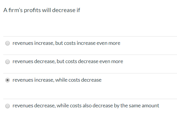 Solved A firm's profits will decrease if O revenues | Chegg.com