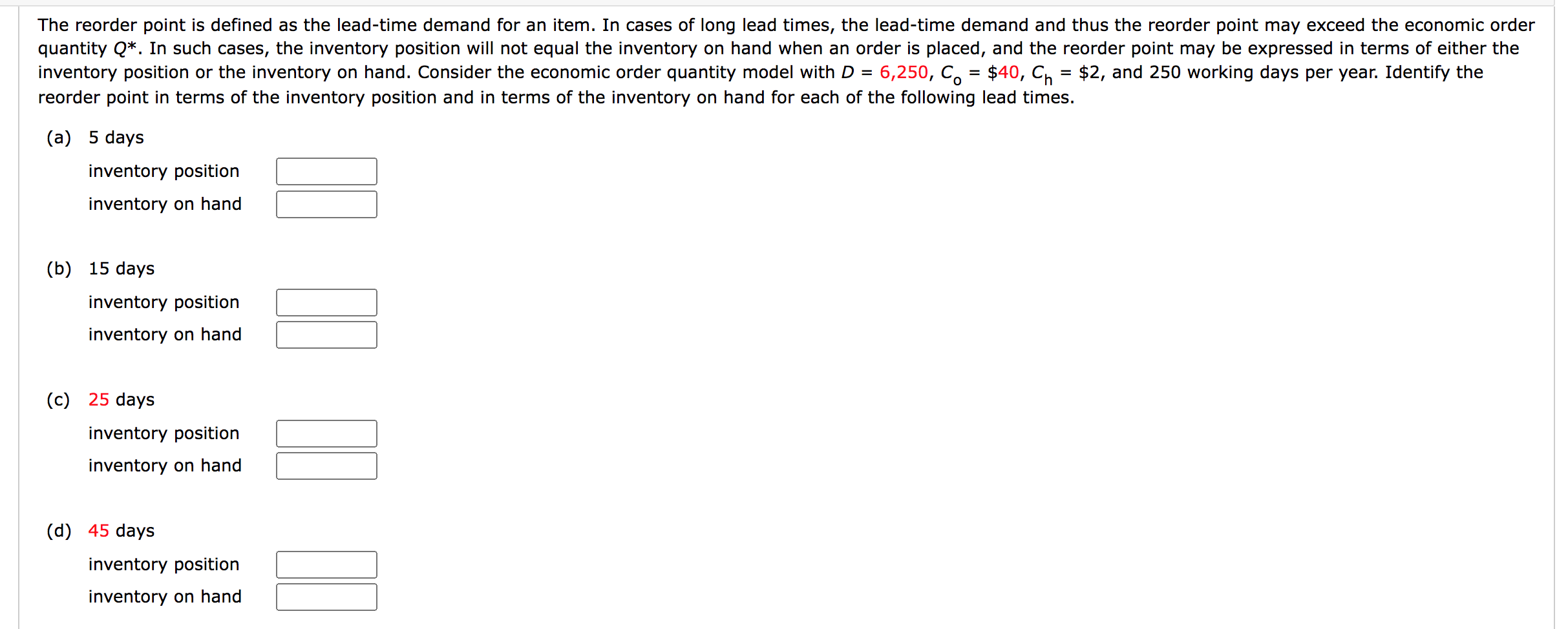 Solved The reorder point is defined as the lead-time demand | Chegg.com