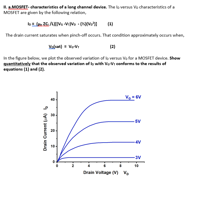Solved II. a.MOSFET- characteristics of a long channel | Chegg.com