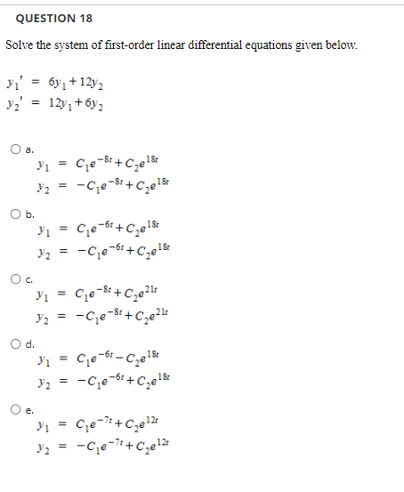 Solved QUESTION 18Solve the system of first-order linear | Chegg.com