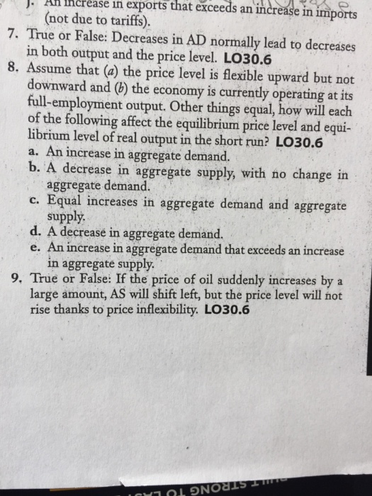Solved True or False: Decreases in AD normally lead to | Chegg.com
