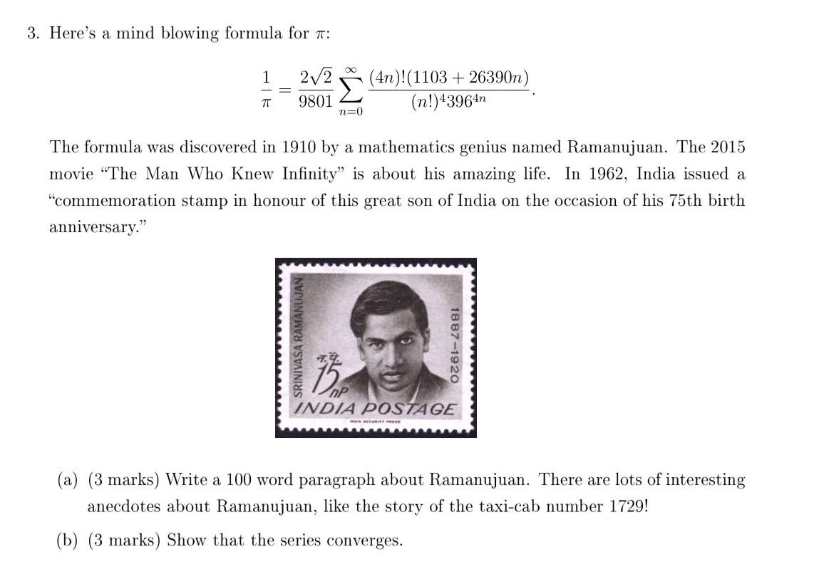 Solved 3. Here's a mind blowing formula for 7: 1 22 9801 | Chegg.com